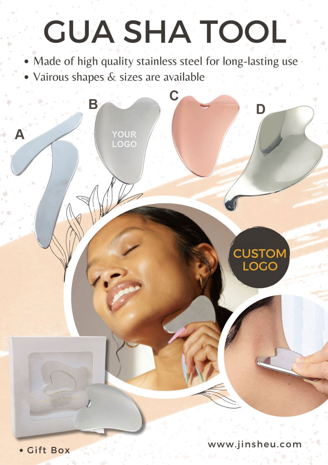 Wholesale Gua Sha Face Tools | Custom Logo Stainless Steel Gua Sha